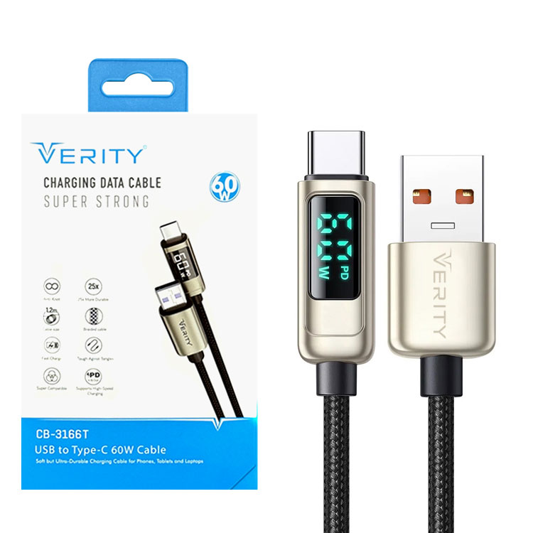 کابل دیتا و شارژ Type-C VERITY مدل 3166 | خرید عمده محصولات وریتی | فروشگاه پاسارگاد